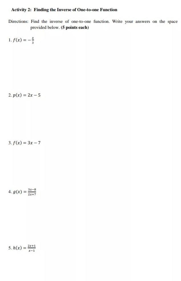 Solved Activity 2: Finding the Inverse of One-to-one | Chegg.com