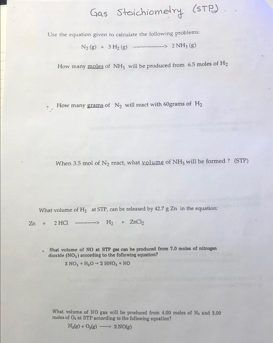 Solved Gas stoichiometry (STP) Use the equation given to | Chegg.com