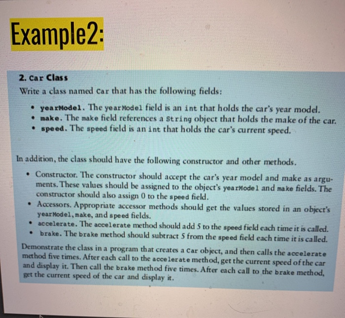 Solved Example2 2. Car Class Write a class named Car that | Chegg.com
