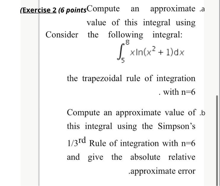 Solved (Exercise 2 (6 pointsCompute an approximate .a value | Chegg.com