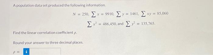 Solved A population data set produced the following | Chegg.com