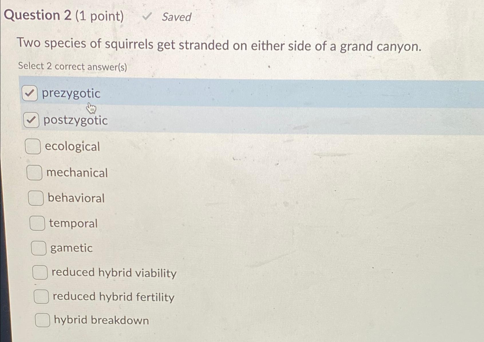Solved Question 2 (1 ﻿point) ﻿SavedTwo species of squirrels | Chegg.com
