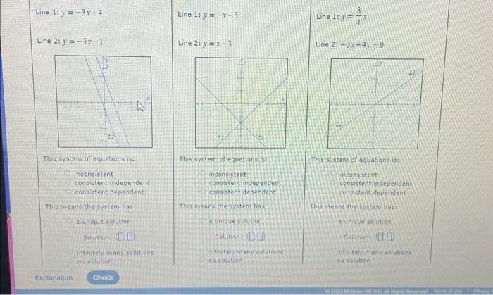 Solved 1:y=−3x+4 Line 1: y=−x−3 Line 1: y=43 2:y=−3x−1 Line | Chegg.com