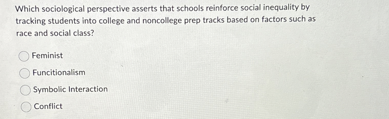 Solved Which sociological perspective asserts that schools | Chegg.com