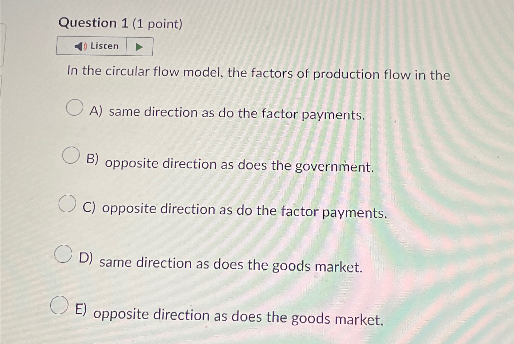 Solved Question 1 (1 ﻿point)ListenIn the circular flow | Chegg.com