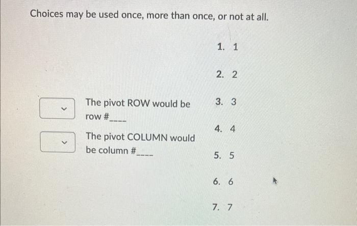 Solved Tell the pivot row and the pivot column of the | Chegg.com