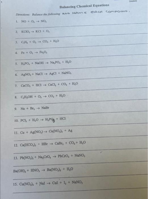 Solved 1. NO+O2→NO2 2. KClO3→KCl+O2 3. C3H2+O2→CO2+H2O 4. | Chegg.com