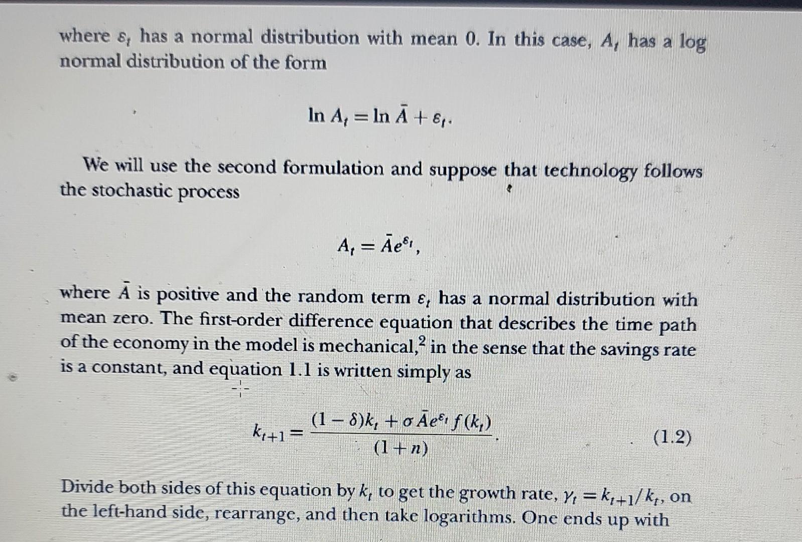 Solved 1.4 A STOCHASTIC SOLOW MODEL Adding a stochastic | Chegg.com