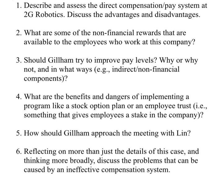 1. Describe and assess the direct compensation/pay | Chegg.com