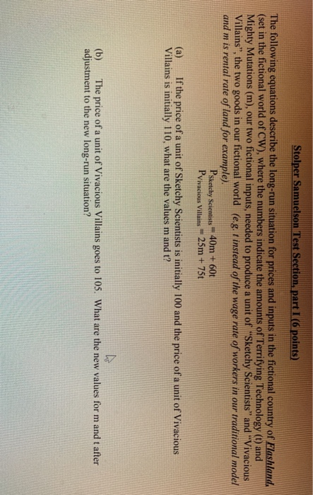 Solved Stolper Samuelson Test Section, part I (6 points) The | Chegg.com