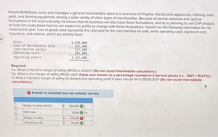 Solved Haroid McWiliams owns and manages a general | Chegg.com
