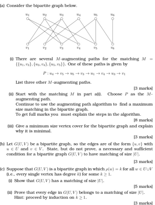 Solved (a) Consider the bipartite graph below. = (1) There | Chegg.com