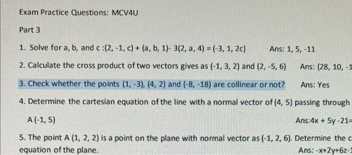 Solved Exam Practice Questions: MCV4U Part 3 Ans: 1, 5, -11 | Chegg.com