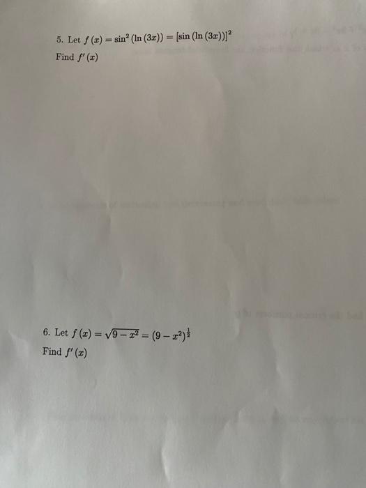 Solved Let f(x)=sin2(ln(3x))=[sin(ln(3x))]2 d f′(x) | Chegg.com