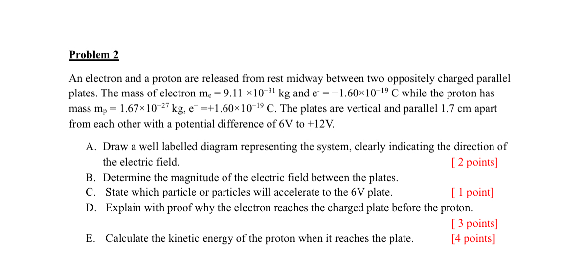 Solved Problem 2An electron and a proton are released from | Chegg.com