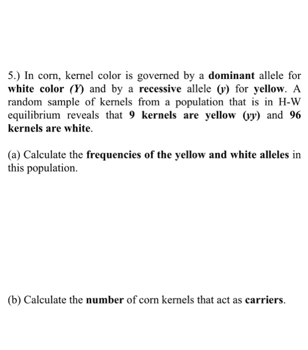 Solved 5.) In corn, kernel color is governed by a dominant | Chegg.com