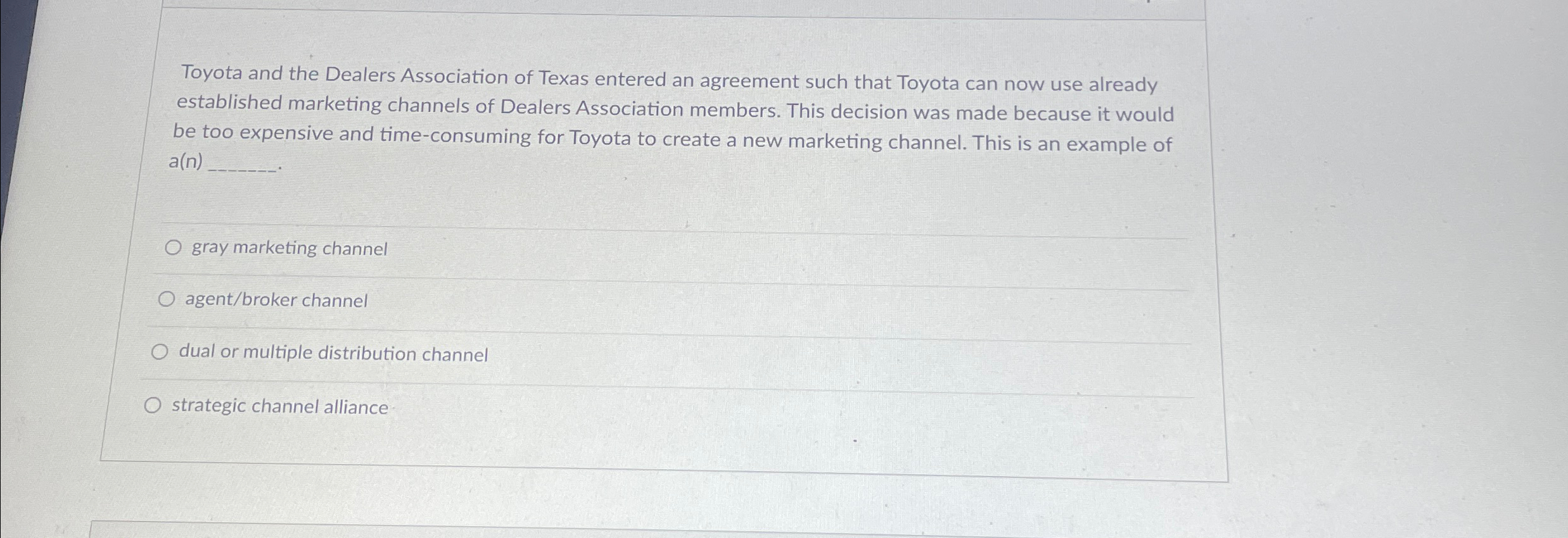 Solved Toyota and the Dealers Association of Texas entered | Chegg.com