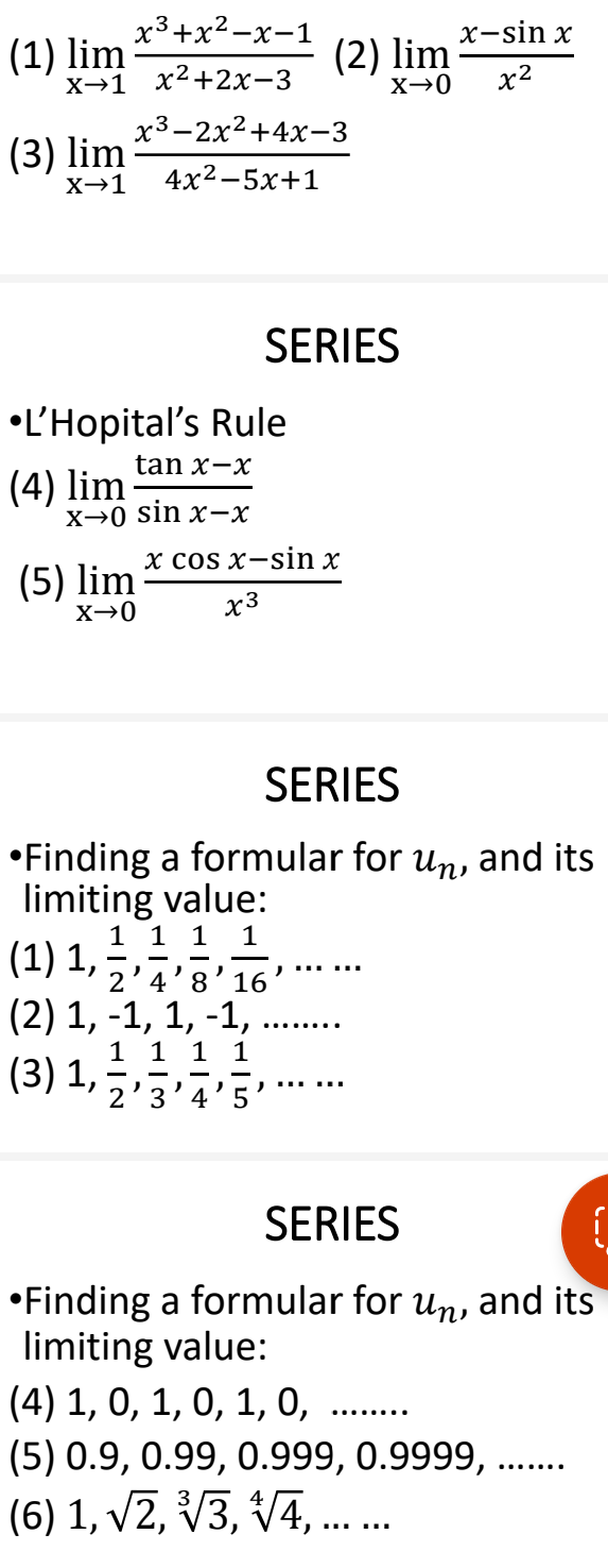 Solved (1) limx→1x2+2x−3x3+x2−x−1 (2) limx→0x2x−sinx (3) | Chegg.com