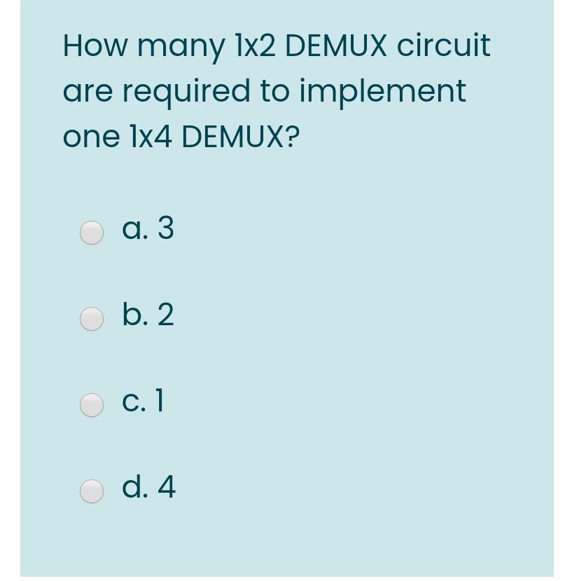 Solved How many 1x2 DEMUX circuit are required to implement | Chegg.com
