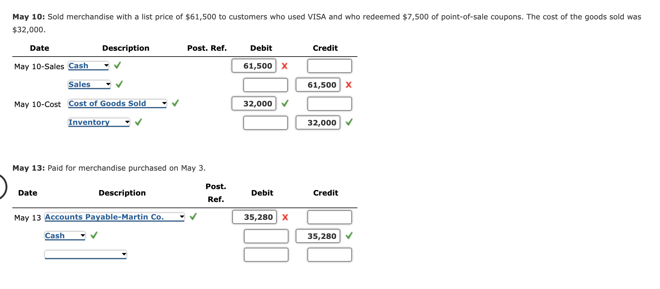 Solved May 10: Sold merchandise with a list price of $61,500 | Chegg.com