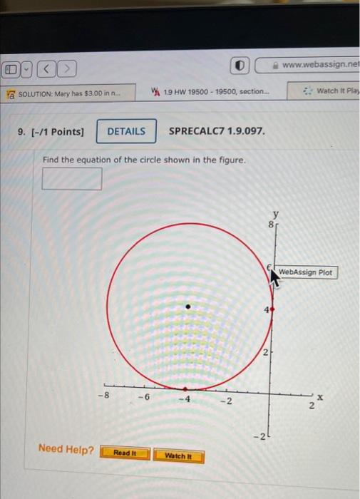 [Solved]: Find the equation of the circle shown in the figu