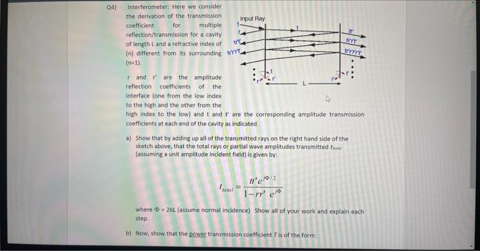 Solved Q4) Interferometer: Here we consider the derivation | Chegg.com