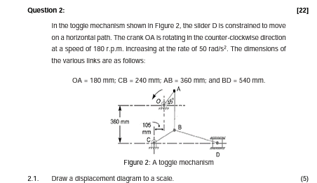 Solved [22] Question 2: In the toggle mechanism shown in | Chegg.com
