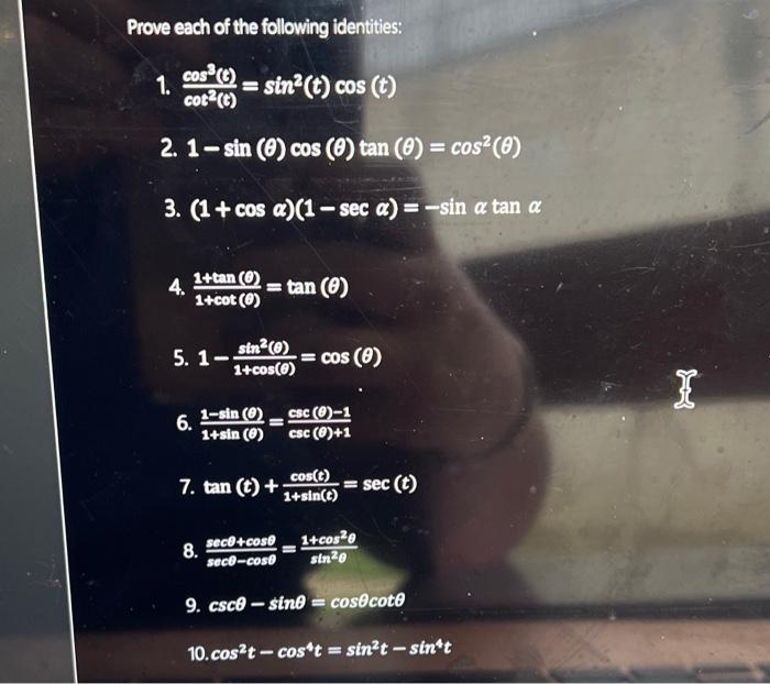 Solved Prove each of the following identities: 1. | Chegg.com