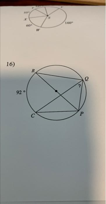 Solved for question 16 find the measure of the arc or angle | Chegg.com