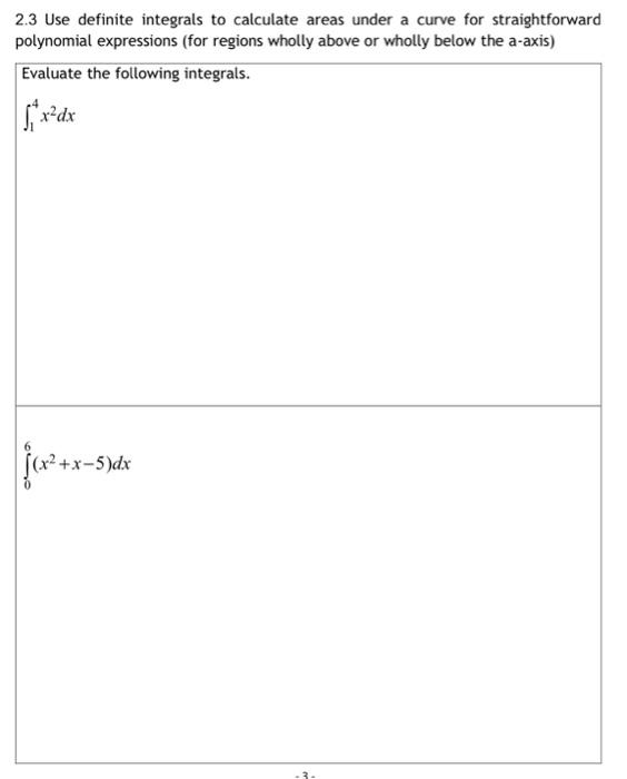 Solved 2.3 Use definite integrals to calculate areas under a | Chegg.com