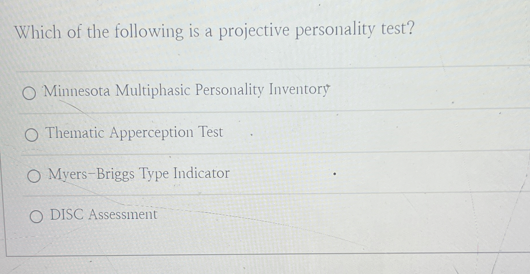 Solved Which of the following is a projective personality | Chegg.com