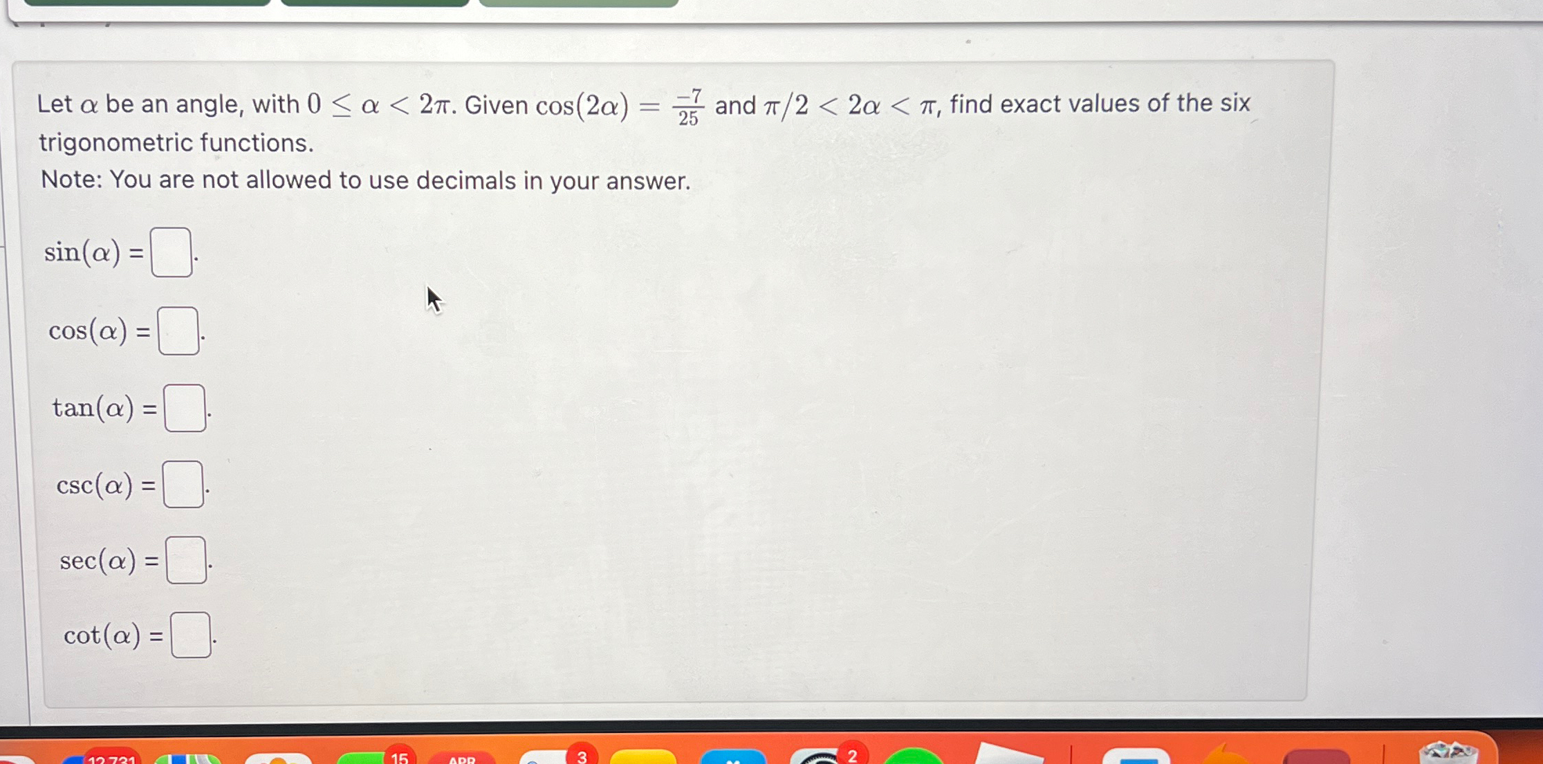 Solved Let α ﻿be an angle, with 0≤α