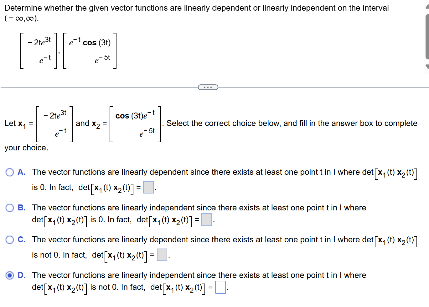 Solved Determine whether the given vector functions are | Chegg.com