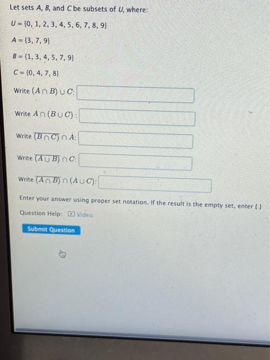 Solved Let U = {0, 1, 2, 3, 4, 5, 6, 7, 8, 9} be the | Chegg.com Solved Let U = {0, 1, 2, 3, 4, 5, 6, 7, 8, 9} be the | Chegg.com