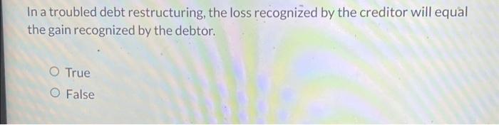 Solved In a troubled debt restructuring, the loss recognized | Chegg.com