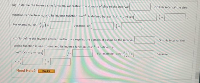 Solved (a) To define the inverse sine function, we restrict | Chegg.com