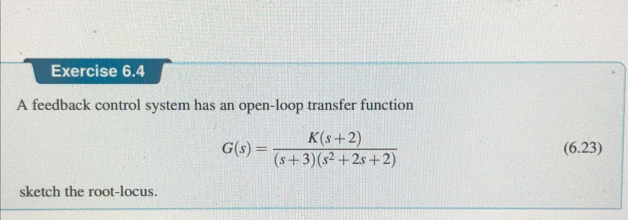 Solved Exercise 6.4A feedback control system has an | Chegg.com