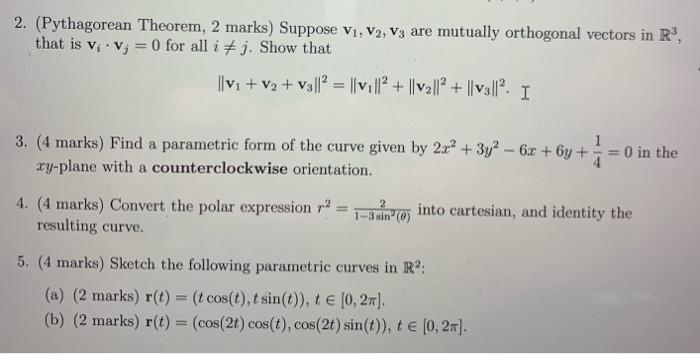 Solved 2. (Pythagorean Theorem, 2 marks) Suppose V1, V2, V3 | Chegg.com