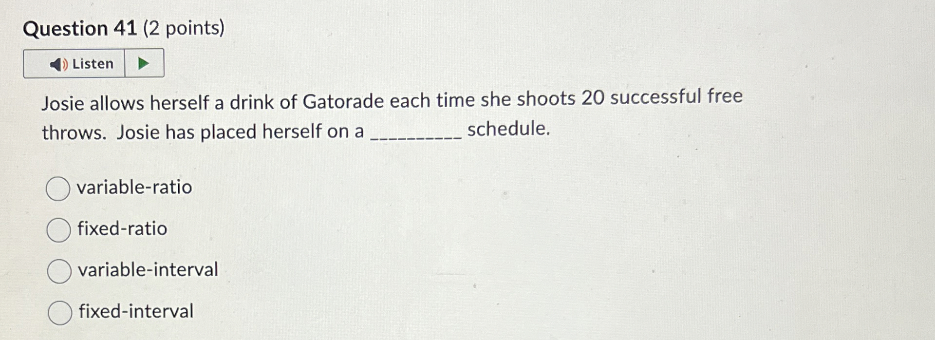 Solved Question 41 (2 ﻿points)Josie allows herself a drink | Chegg.com