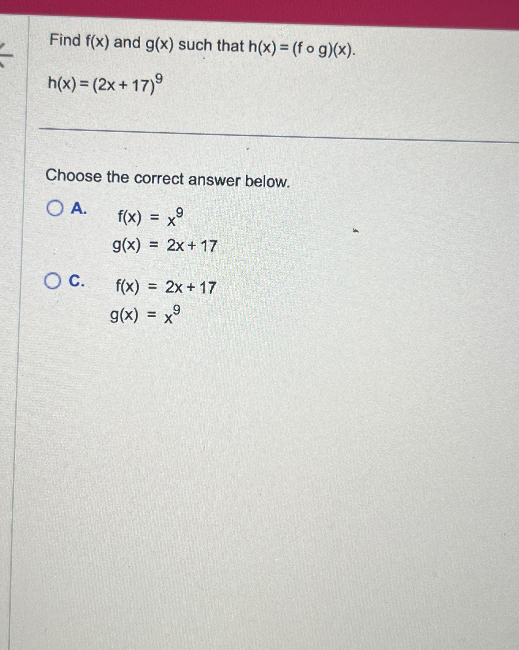 Solved Find f(x) ﻿and g(x) ﻿such that | Chegg.com