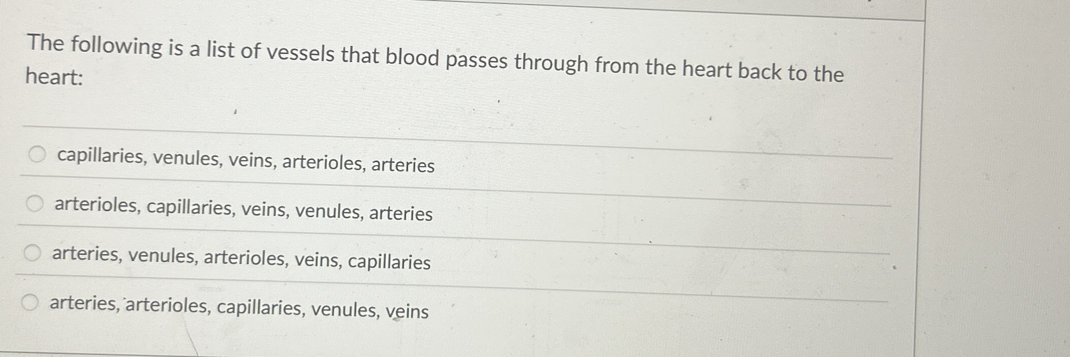 Solved The following is a list of vessels that blood passes | Chegg.com