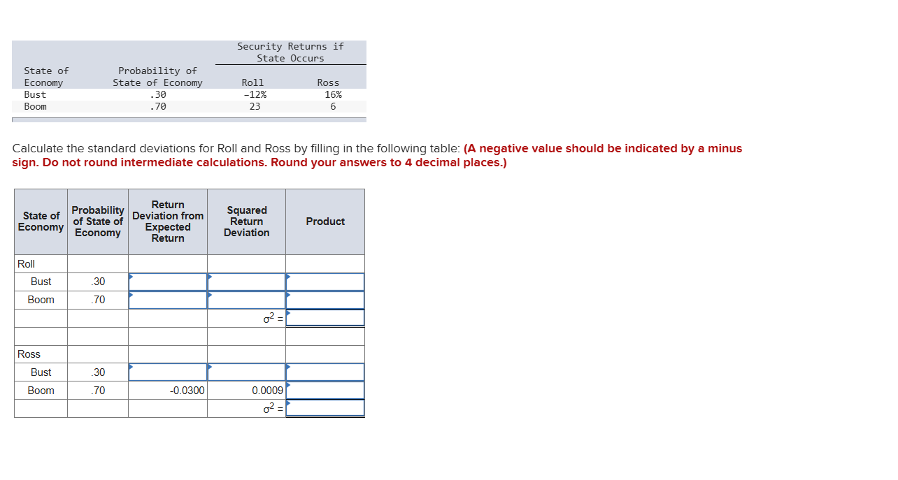 Solved Calculate the standard deviations for Roll and Ross | Chegg.com