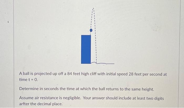 Solved A ball is projected up off a 84 feet high cliff with | Chegg.com