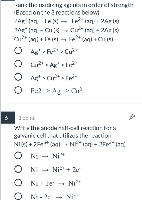 Solved Rank the oxidizing agents in order of strength (Based | Chegg.com