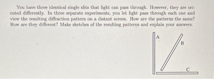 You have three identical single slits that light can | Chegg.com