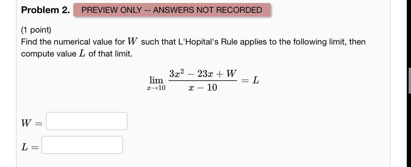 Solved Problem 2.PREVIEW ONLY -- ﻿ANSWERS NOT RECORDED(1 | Chegg.com