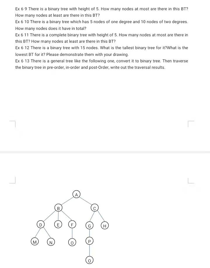 Solved Ex 6 1. For a binary tree with height of 4, What's | Chegg.com