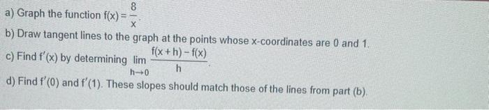 Solved a) Graph the function f(x)=x8 b) Draw tangent lines | Chegg.com