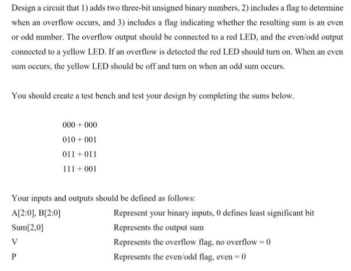 Solved Design A Circuit That 1 Adds Two Three Bit Unsigned 