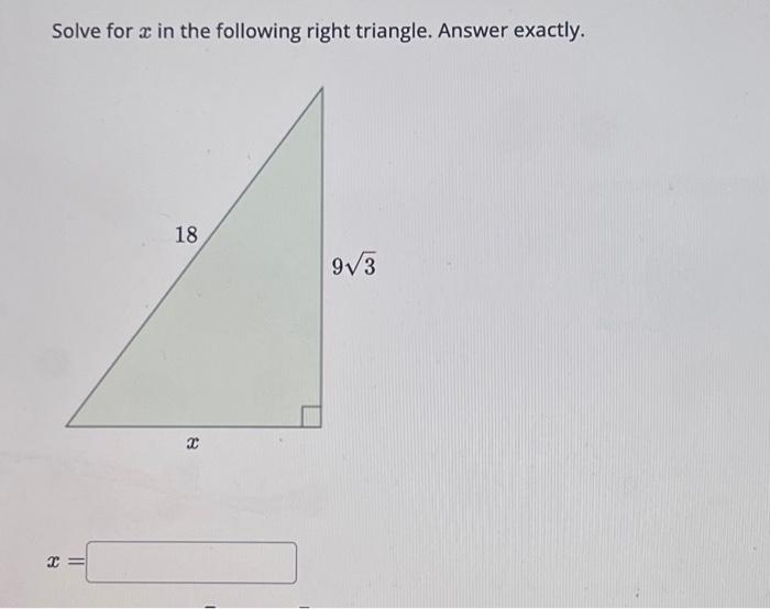 Solved Solve for a in the following right triangle. Answer | Chegg.com